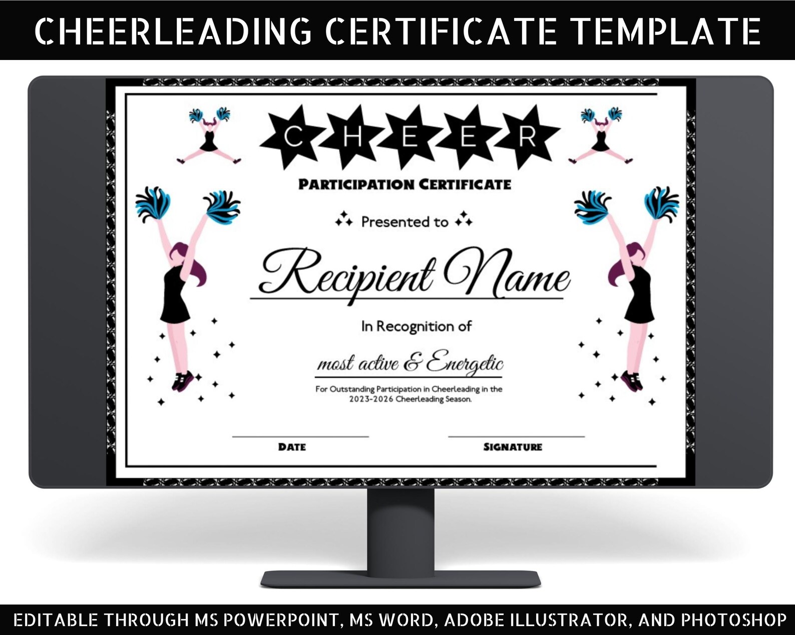 Cheerleading Certificate and Coach Certification, Editable Printables ...