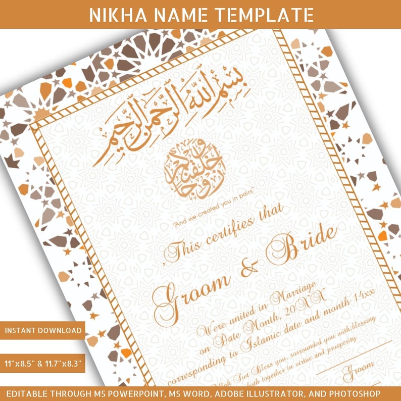 Nikkah Nama Certificate Digital Download, Custom Nikkah Nama, Islamic ...