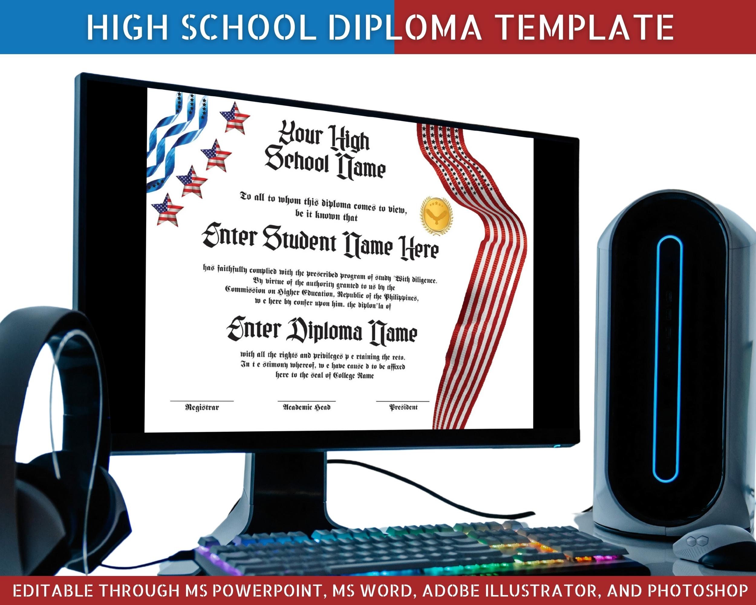 Editable High School Diploma Fake Home School Diploma - Etsy