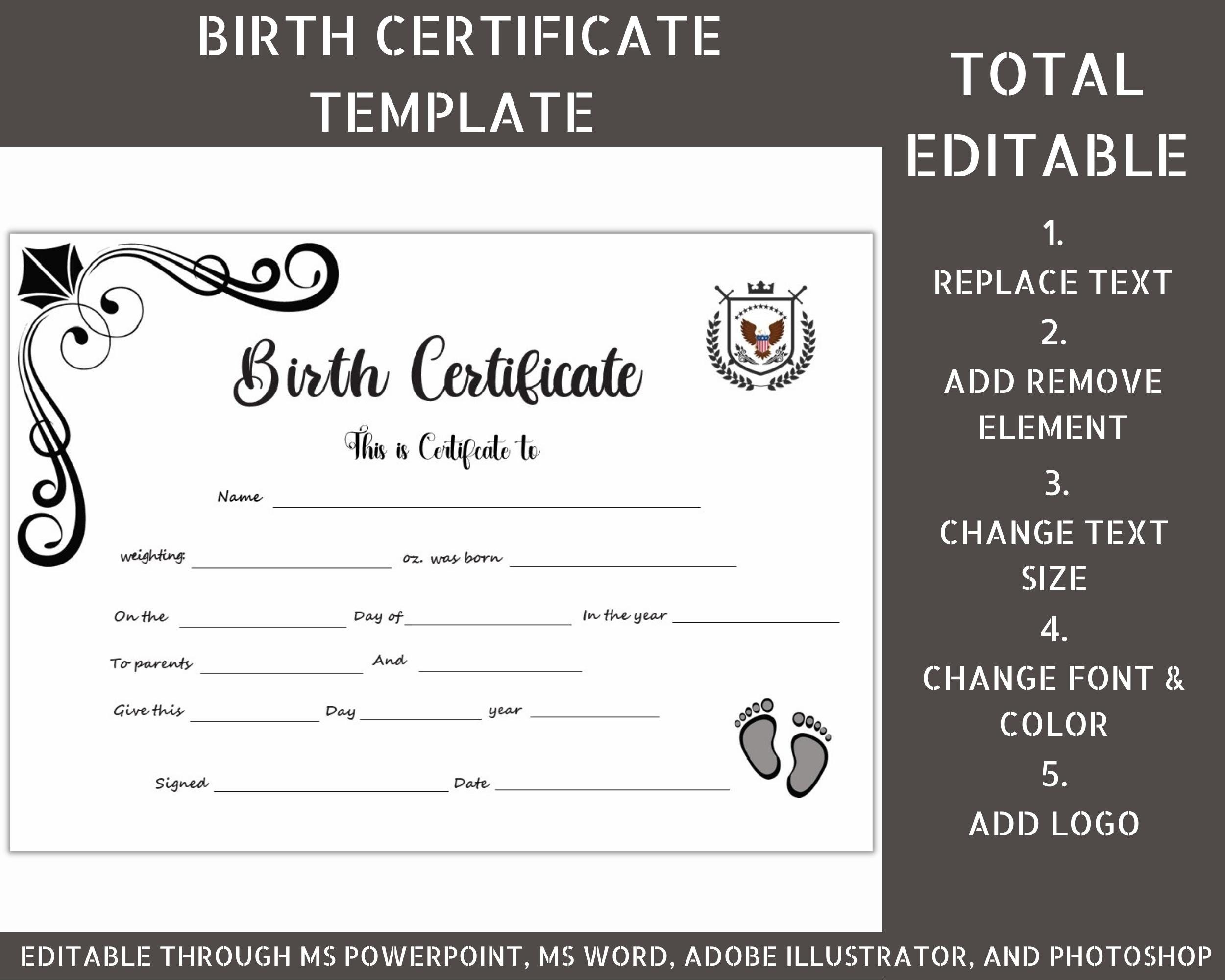 Minimalist Birth Certificate Template: Printable Birthday Award ...