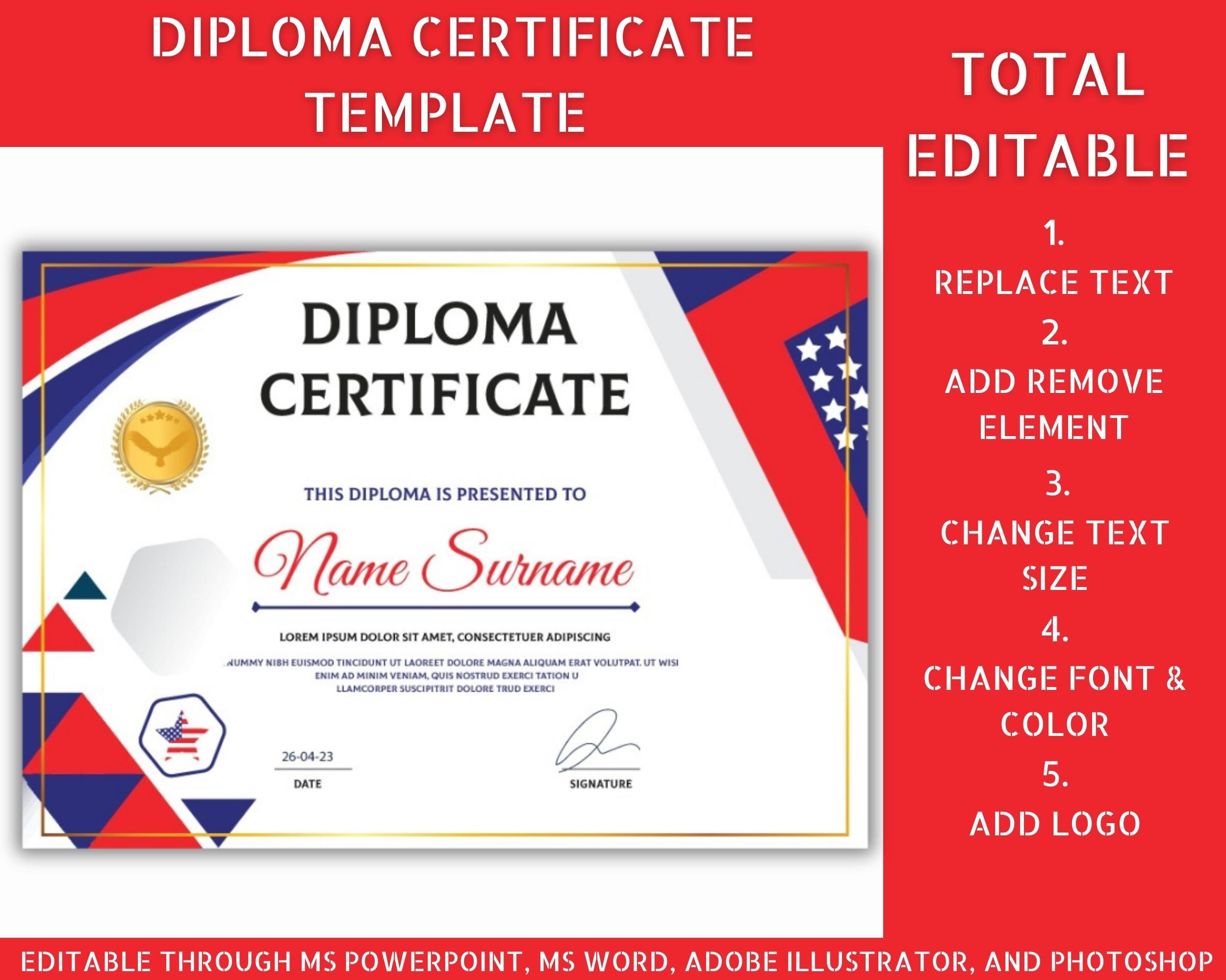 Editable American Diploma Certificate Template (digital Download) - Etsy