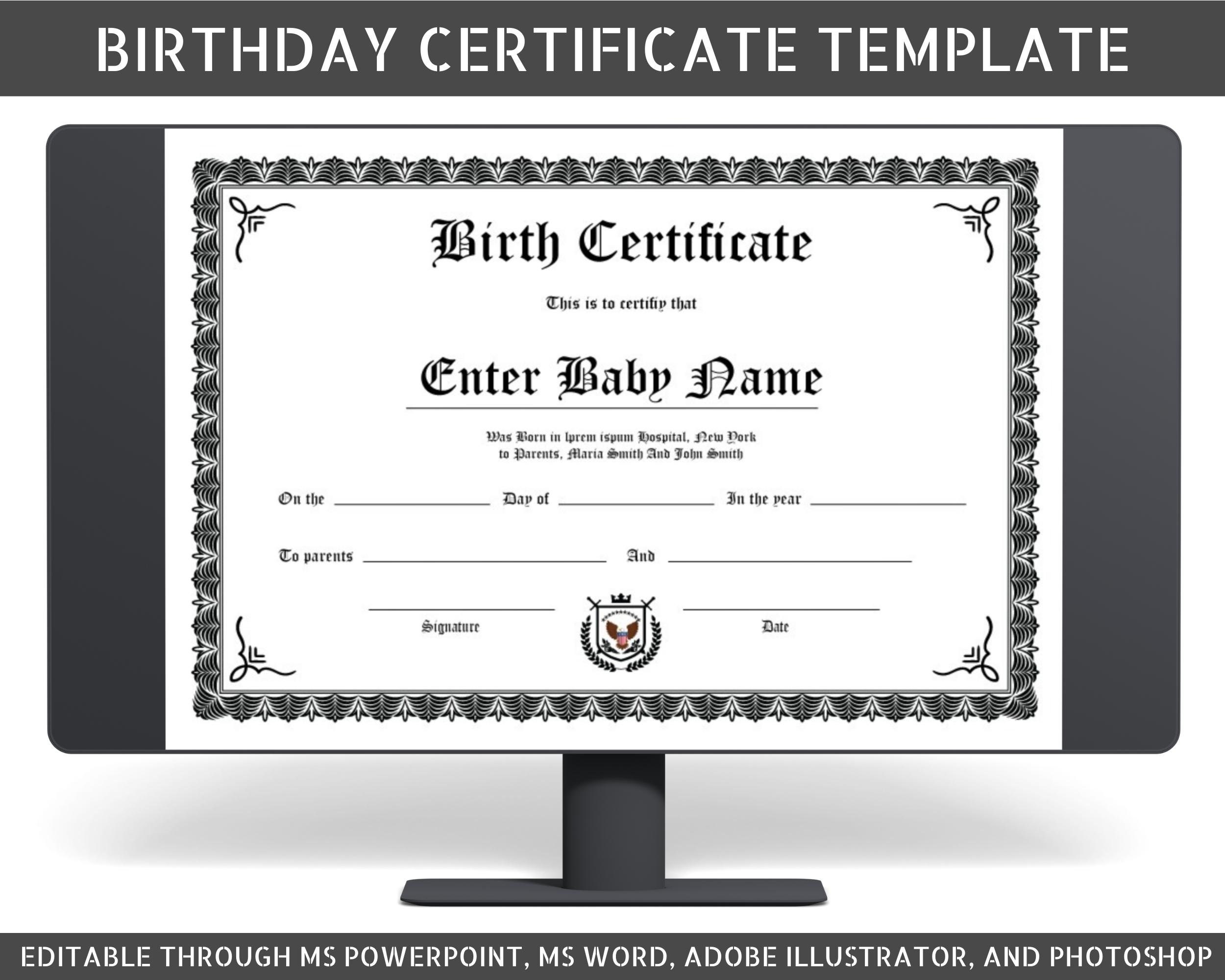 Minimalist Birth Certificate Template: Printable Birthday Award ...