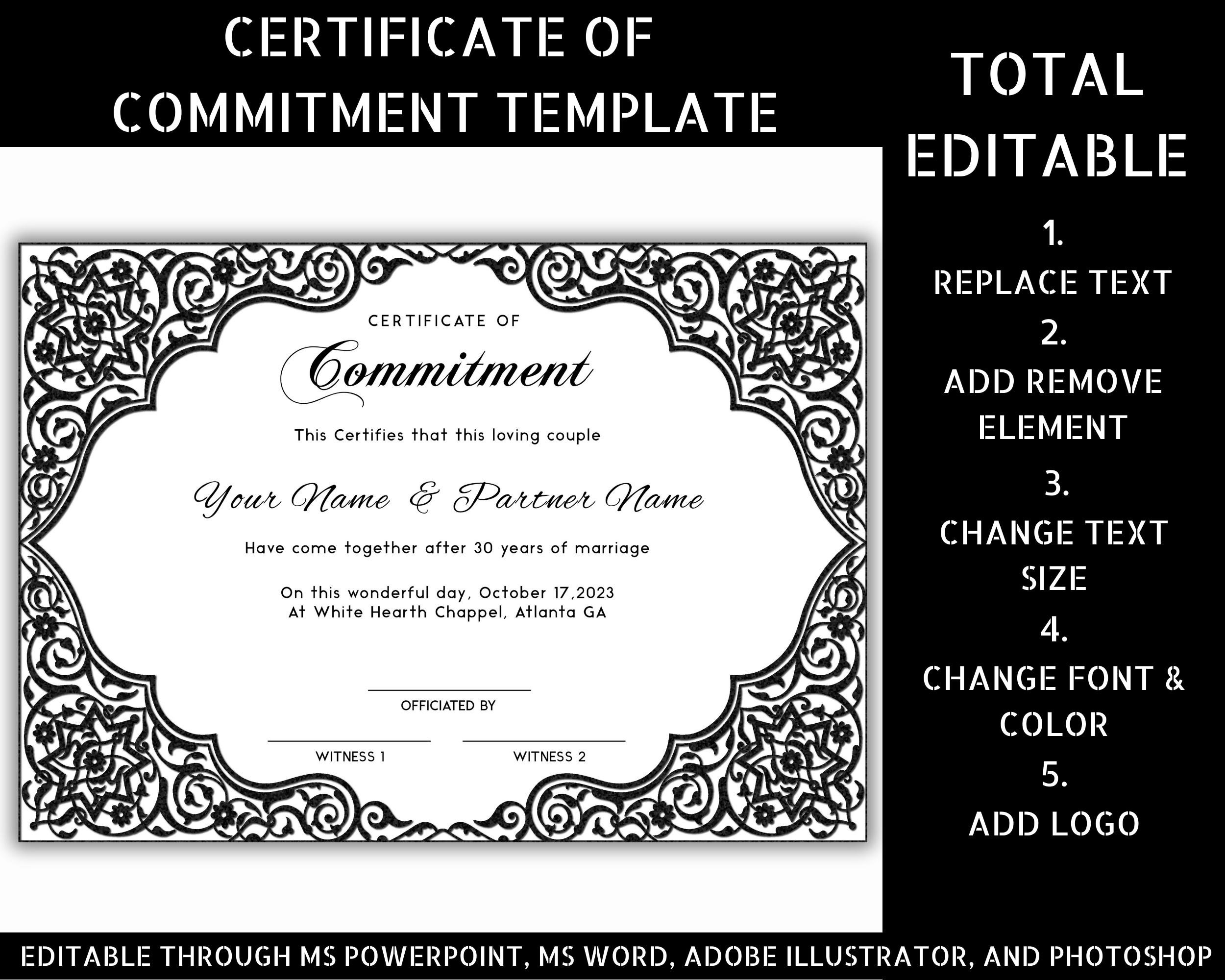 Editable Wedding Certificate of Commitment, Commitment Ceremony ...
