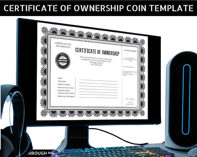 Coin Certificate of Ownership Template (digital Download) - Etsy