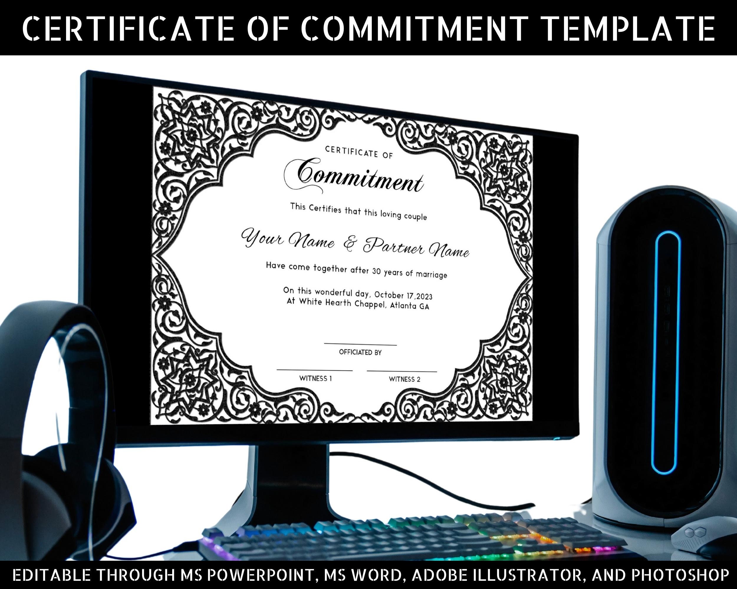 Editable Wedding Certificate of Commitment, Commitment Ceremony ...