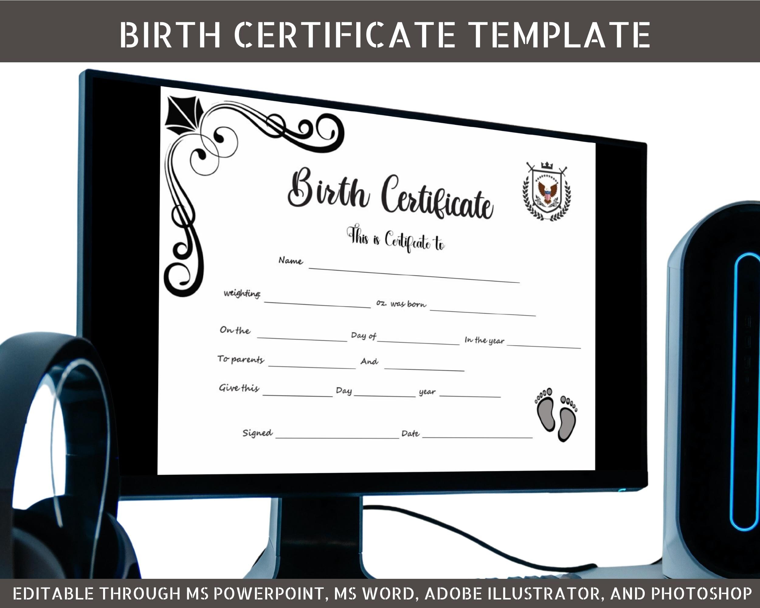 Minimalist Birth Certificate Template: Printable Birthday Award ...