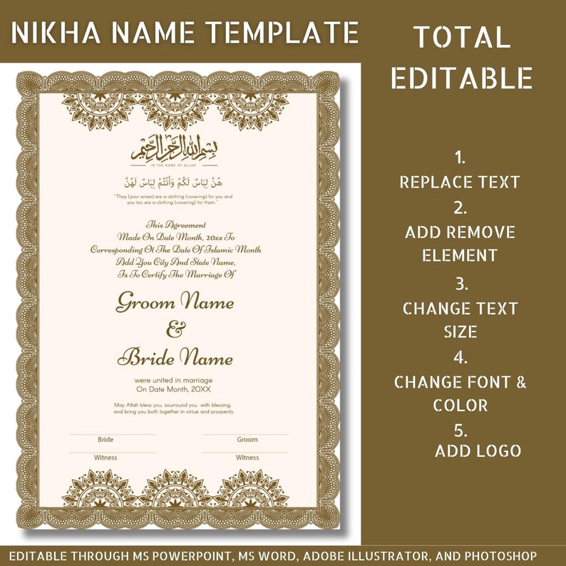 Nikah Nama Template, Custom Nikkah Nama, Islamic Wedding Contract ...
