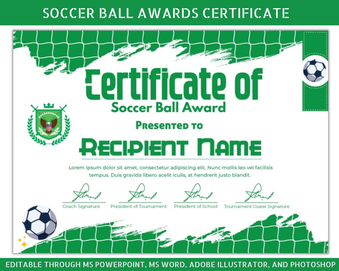 Editable Soccer Award Certificate Template, Soccer Certificate ...