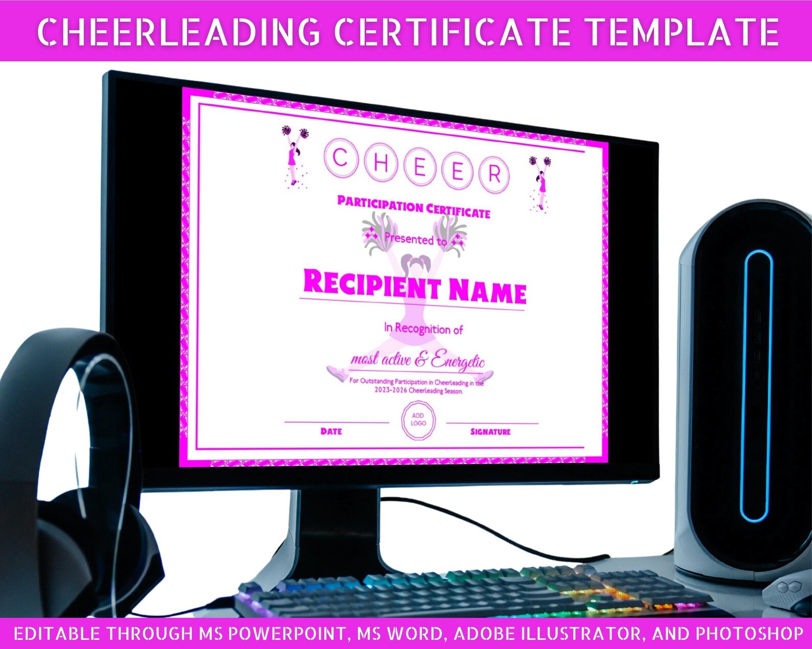 Cheer Certificate Template Pink, Cheerleader Certificates, Cheerleading ...