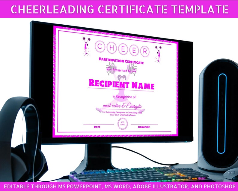 Cheer Certificate Template Pink, Cheerleader Certificates, Cheerleading ...
