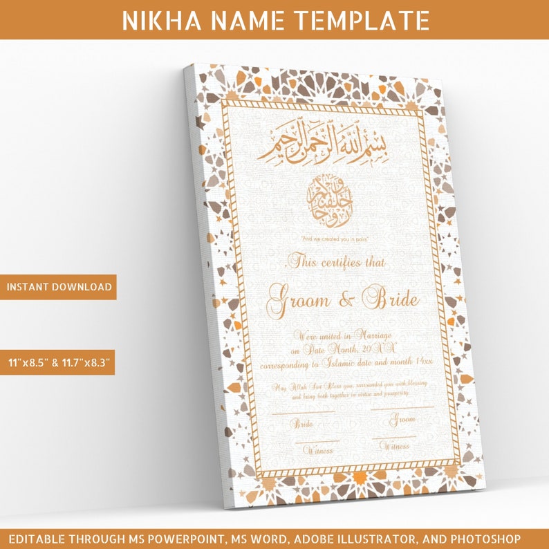 Nikkah Nama Certificate Digital Download, Custom Nikkah Nama, Islamic ...