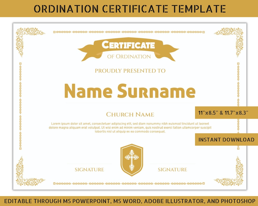 Certificate of Ordination, Ordination Certificate Template, Printable ...