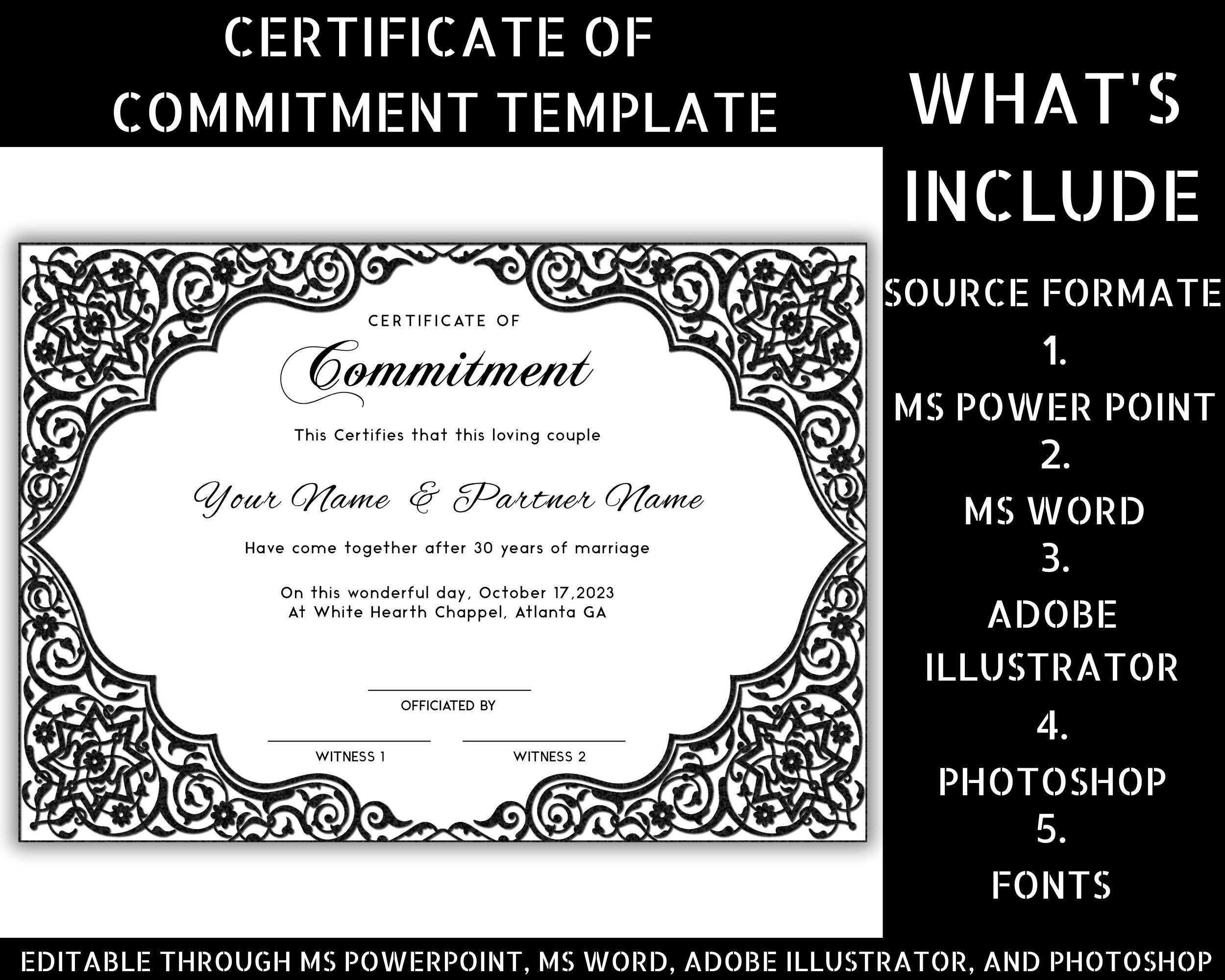 Editable Wedding Certificate of Commitment, Commitment Ceremony ...