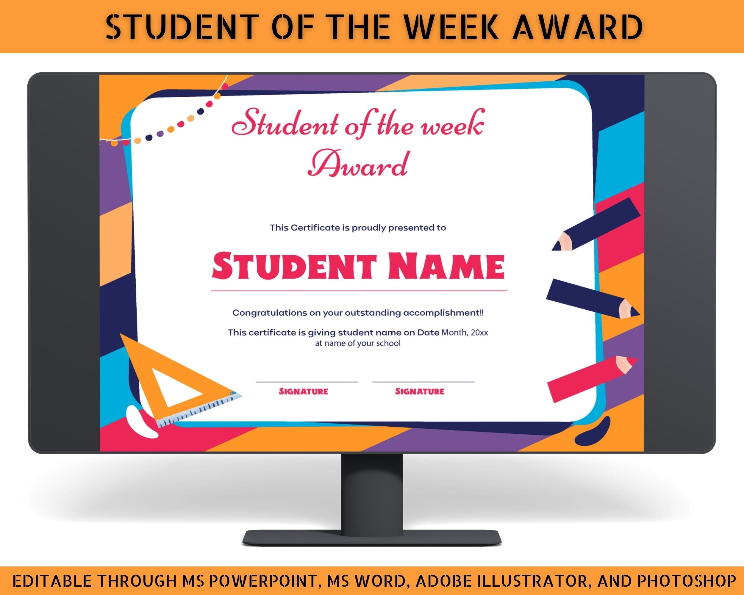 Student of the Week Award, Student of the Week Template, Student of the ...