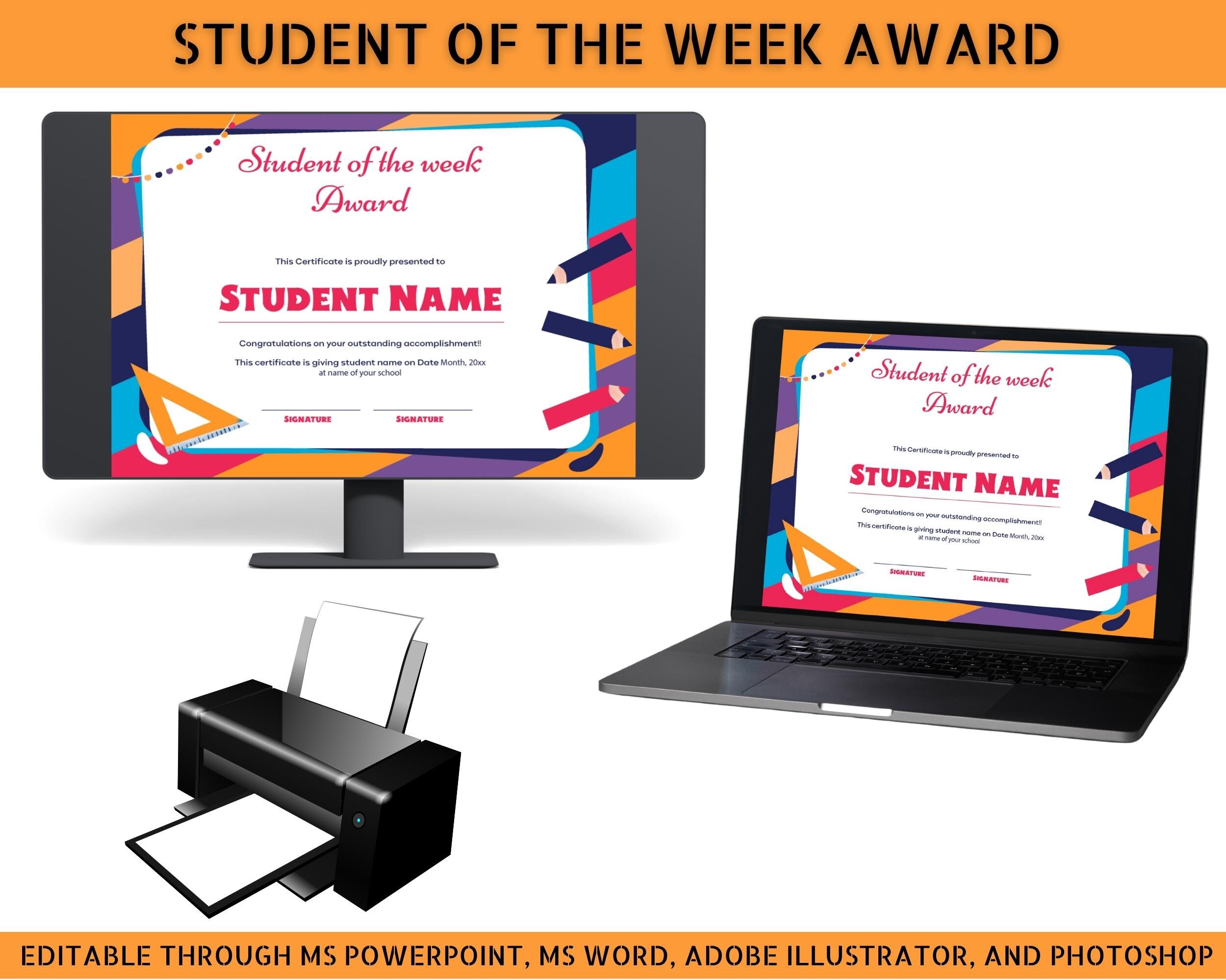 Student of the Week Award, Student of the Week Template, Student of the ...