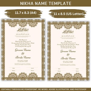 Nikah Nama Template, Custom Nikkah Nama, Islamic Wedding Contract ...