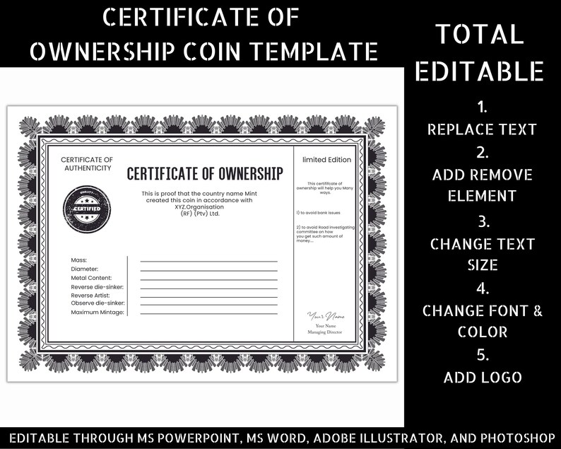 Coin Certificate of Ownership Template (digital Download) - Etsy