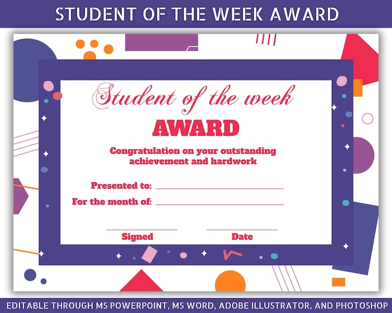 Editable Student of the Week Award, Student of the Week Template ...