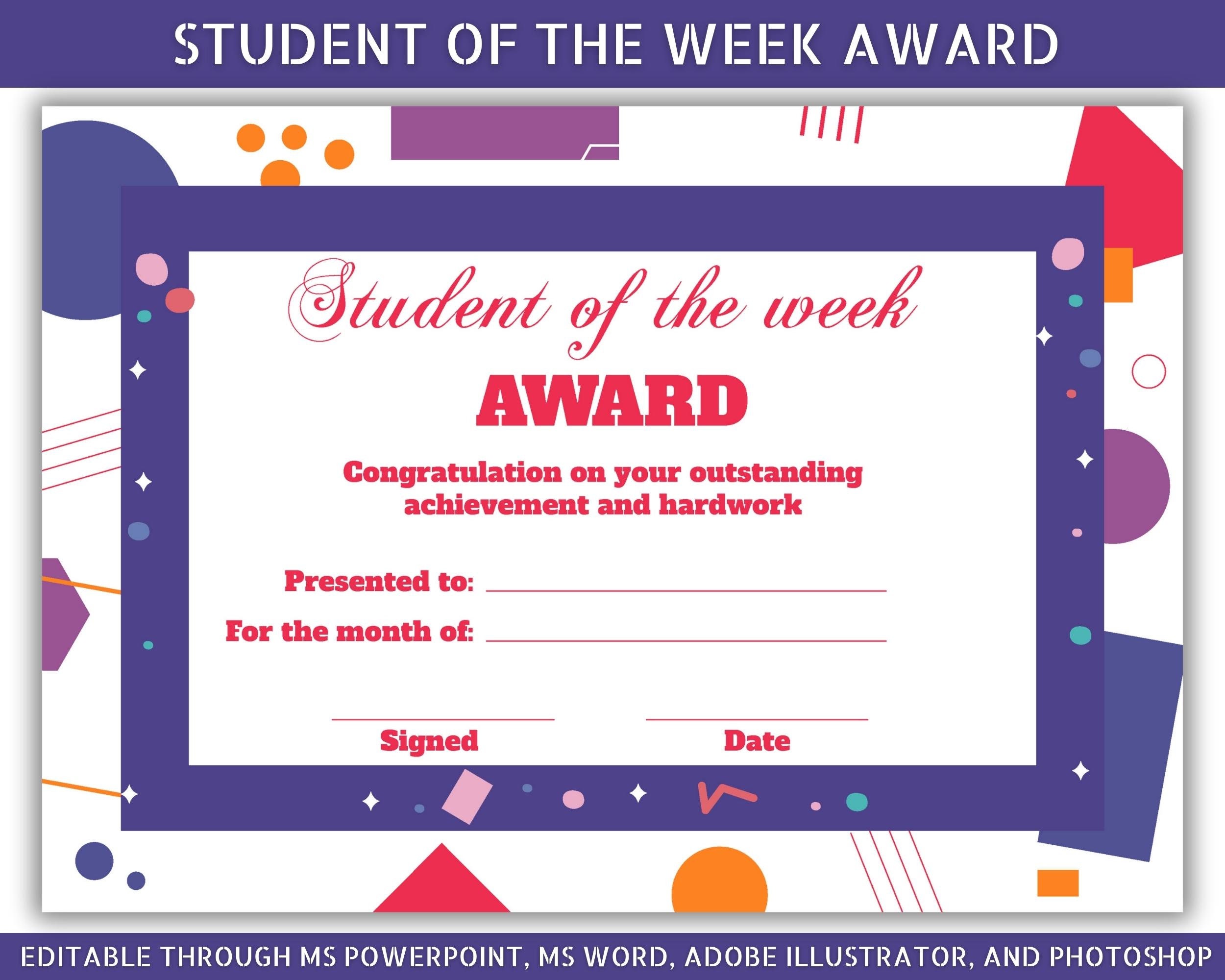 Editable Student of the Week Award Template (digital Download) - Etsy