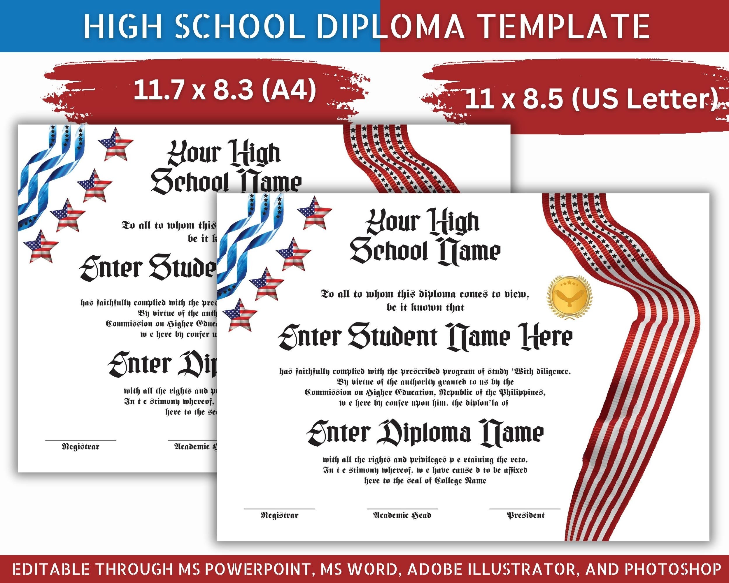 Editable High School Diploma Fake Home School Diploma - Etsy