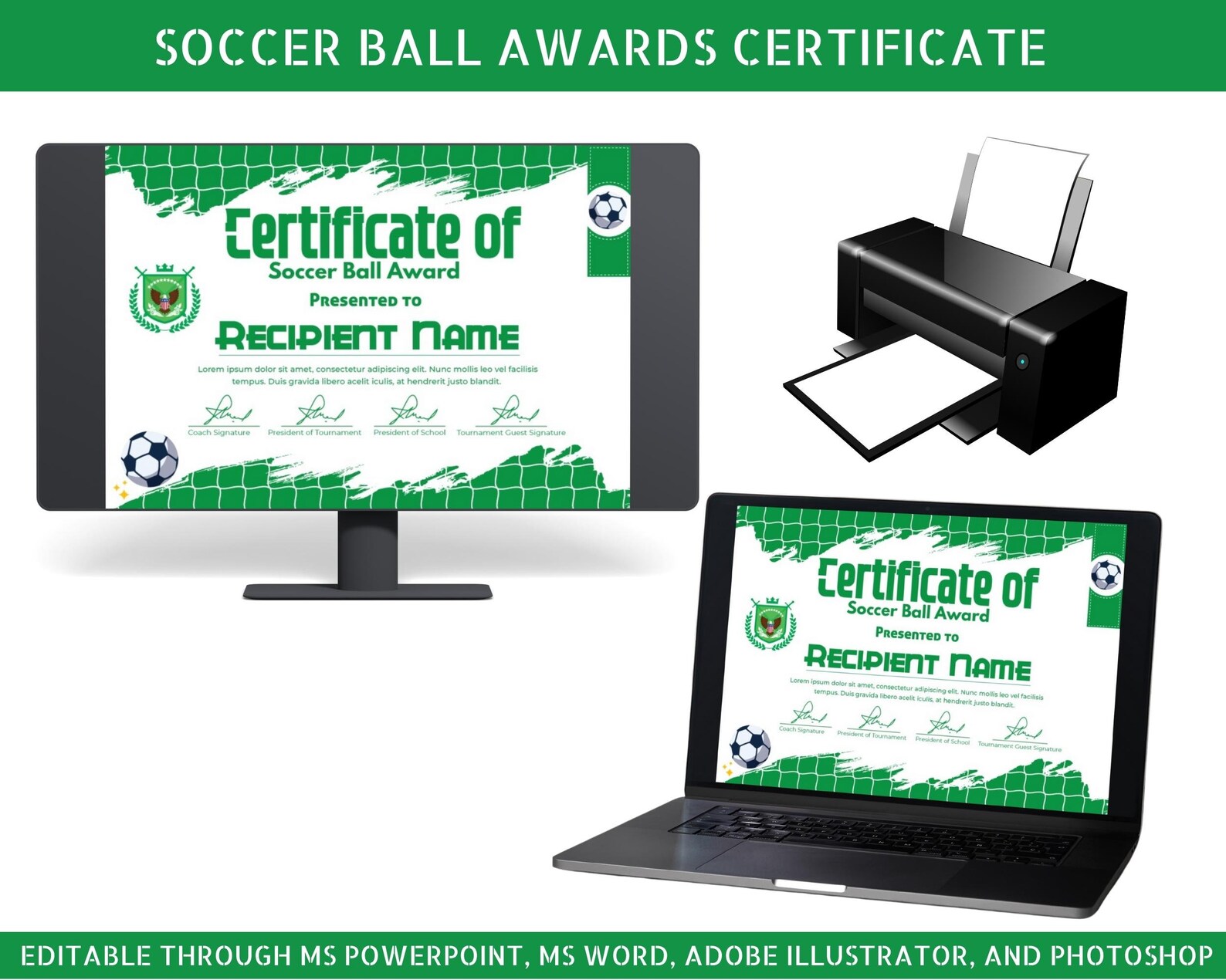 Editable Soccer Award Certificate Template, Soccer Certificate ...