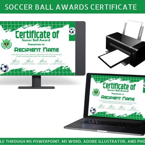 Editable Soccer Award Certificate Template, Soccer Certificate ...