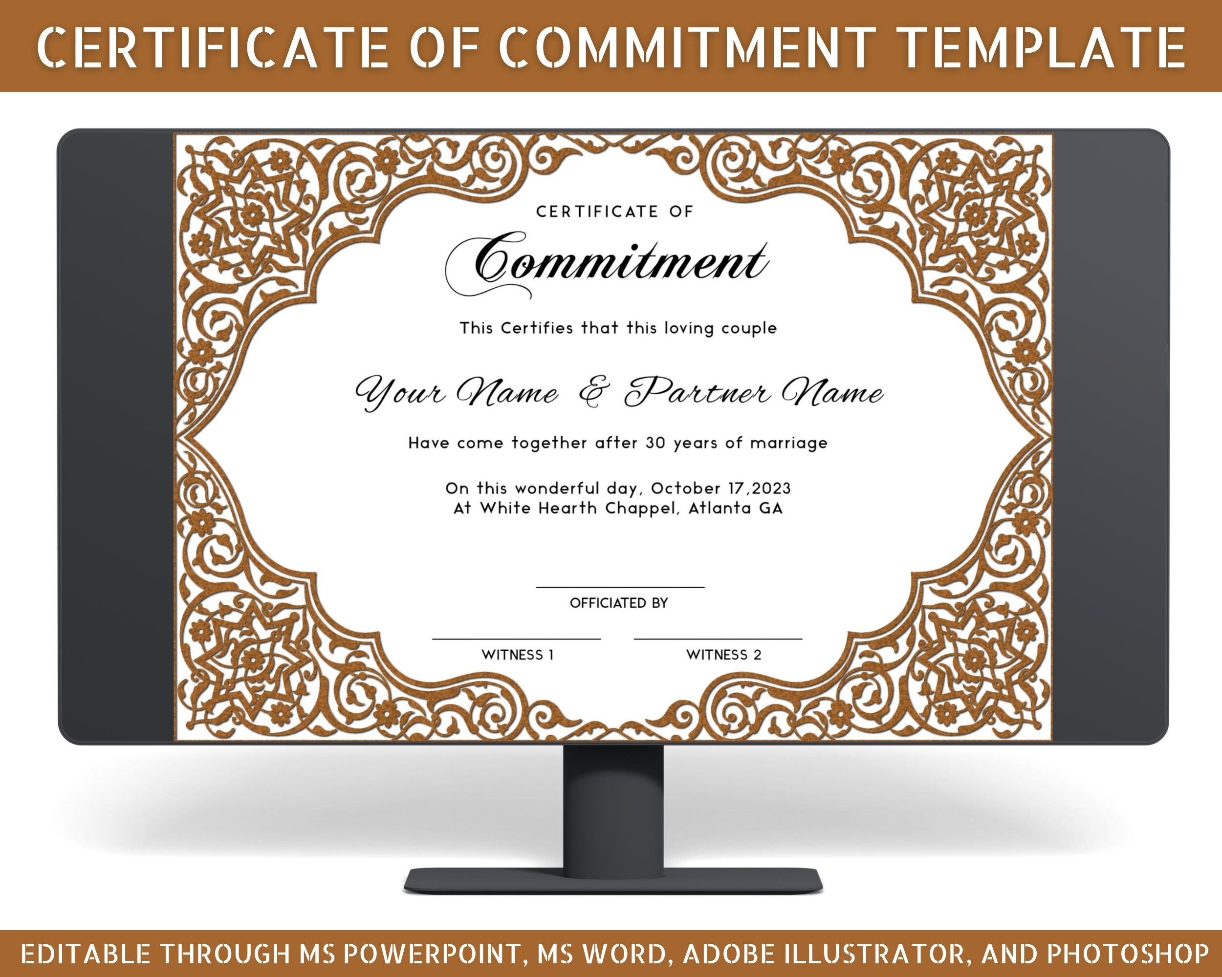 Printable Modern Commitment Certificate Template (US Letter & A4) - Etsy