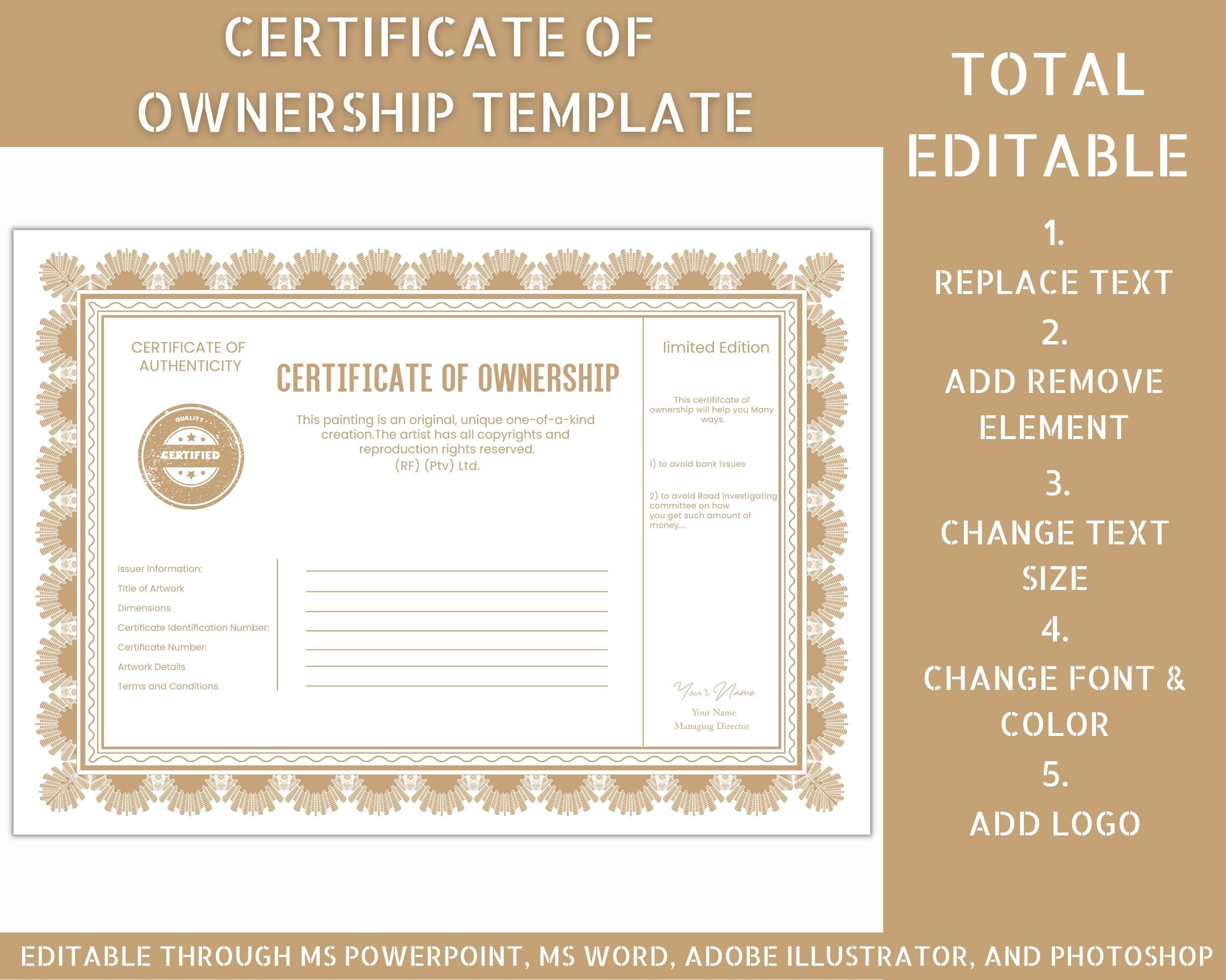 Customizable Certificate of Ownership Template (digital Download) - Etsy