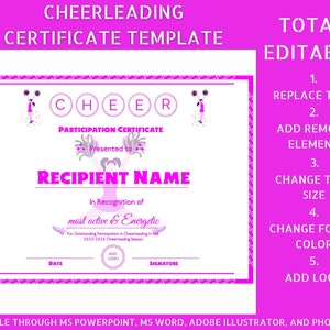 Cheer Certificate Template Pink, Cheerleader Certificates, Cheerleading ...