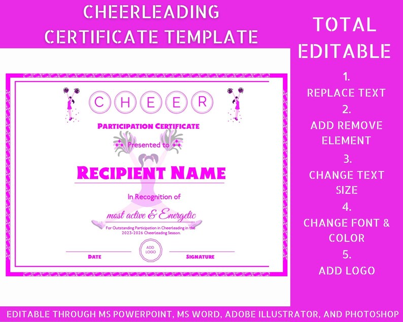 Cheer Certificate Template Pink, Cheerleader Certificates, Cheerleading ...