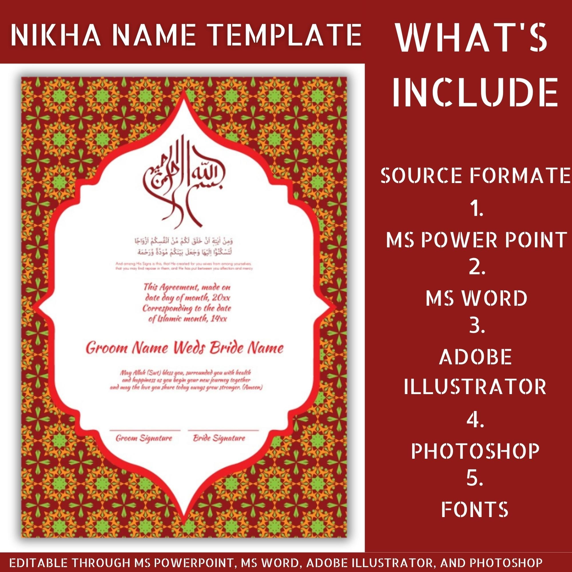 Editable Nikah Nama Template, Custom Nikah Nama, Islamic Wedding ...