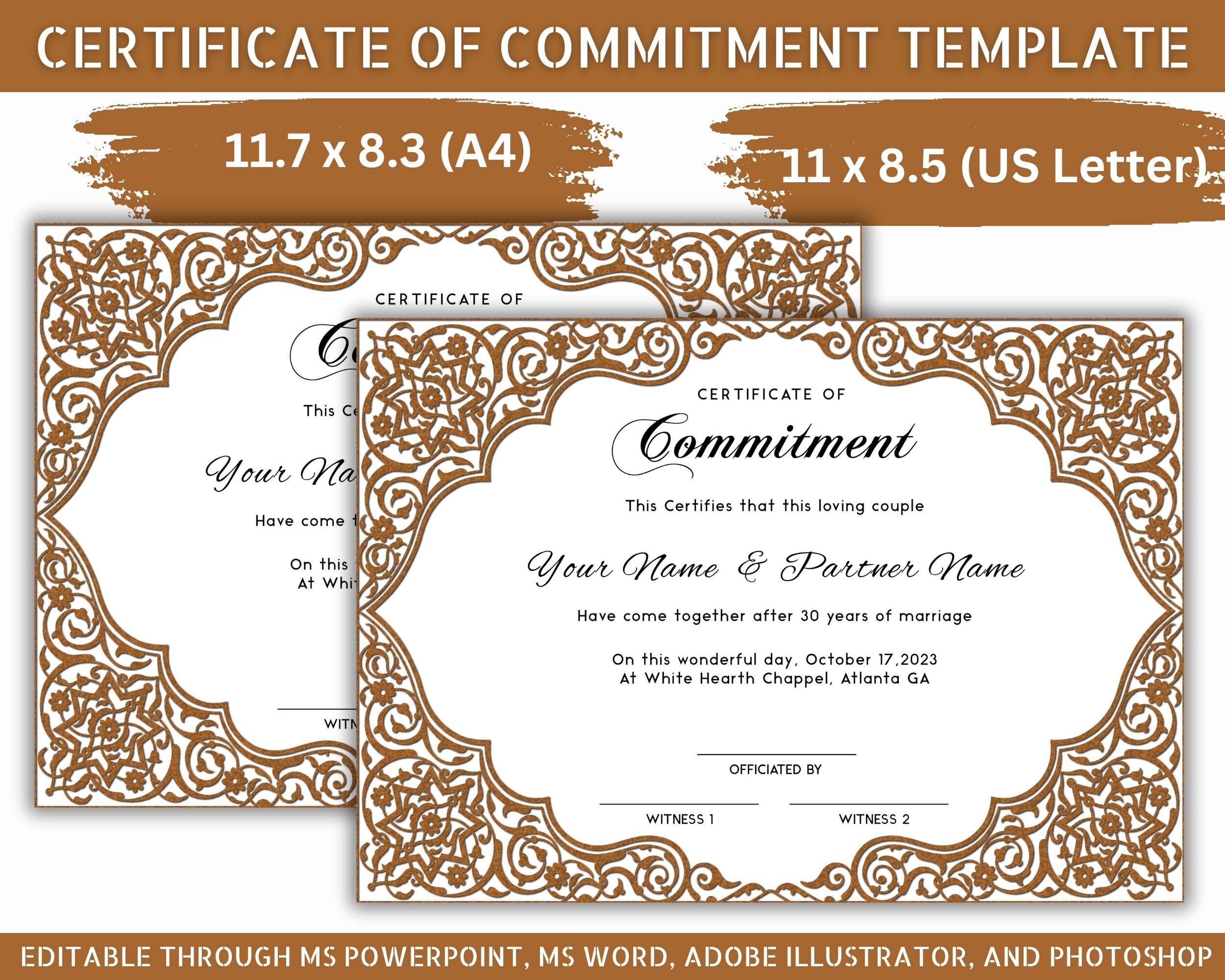 Printable Modern Commitment Certificate Template (US Letter & A4) - Etsy