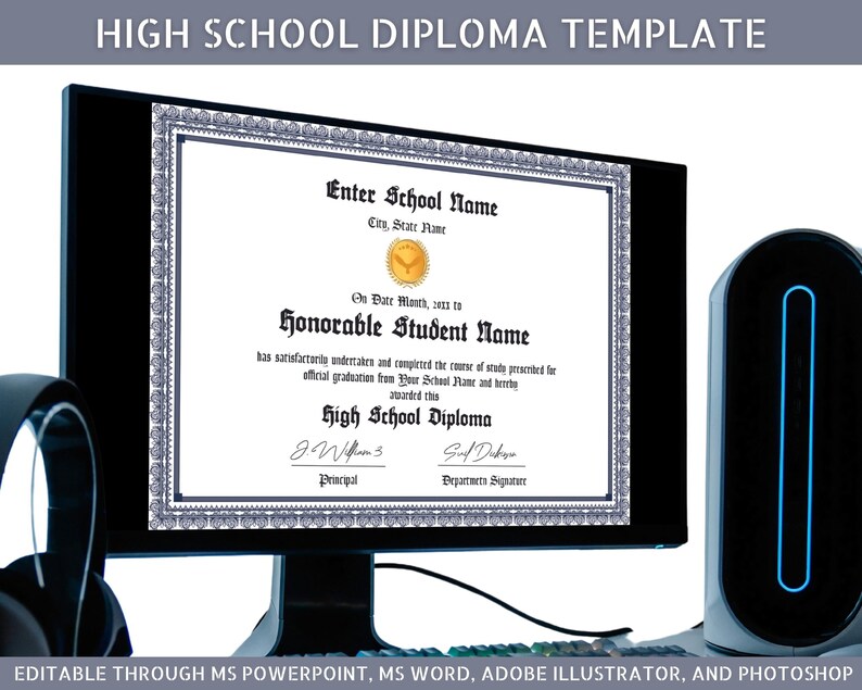High School Diploma Template for Homeschooling, Fake Home School ...