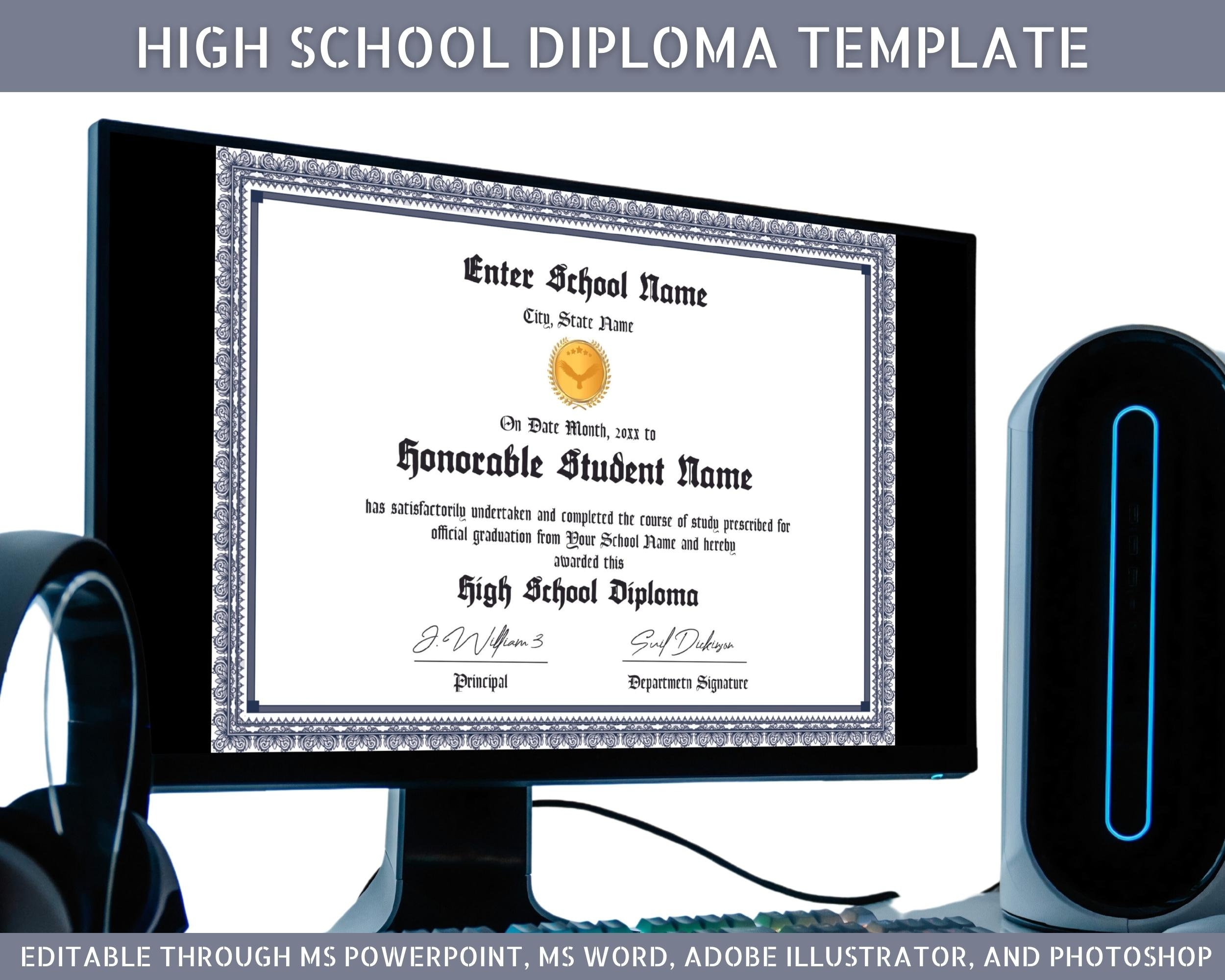 High School Diploma Template for Homeschooling, Fake Home School ...