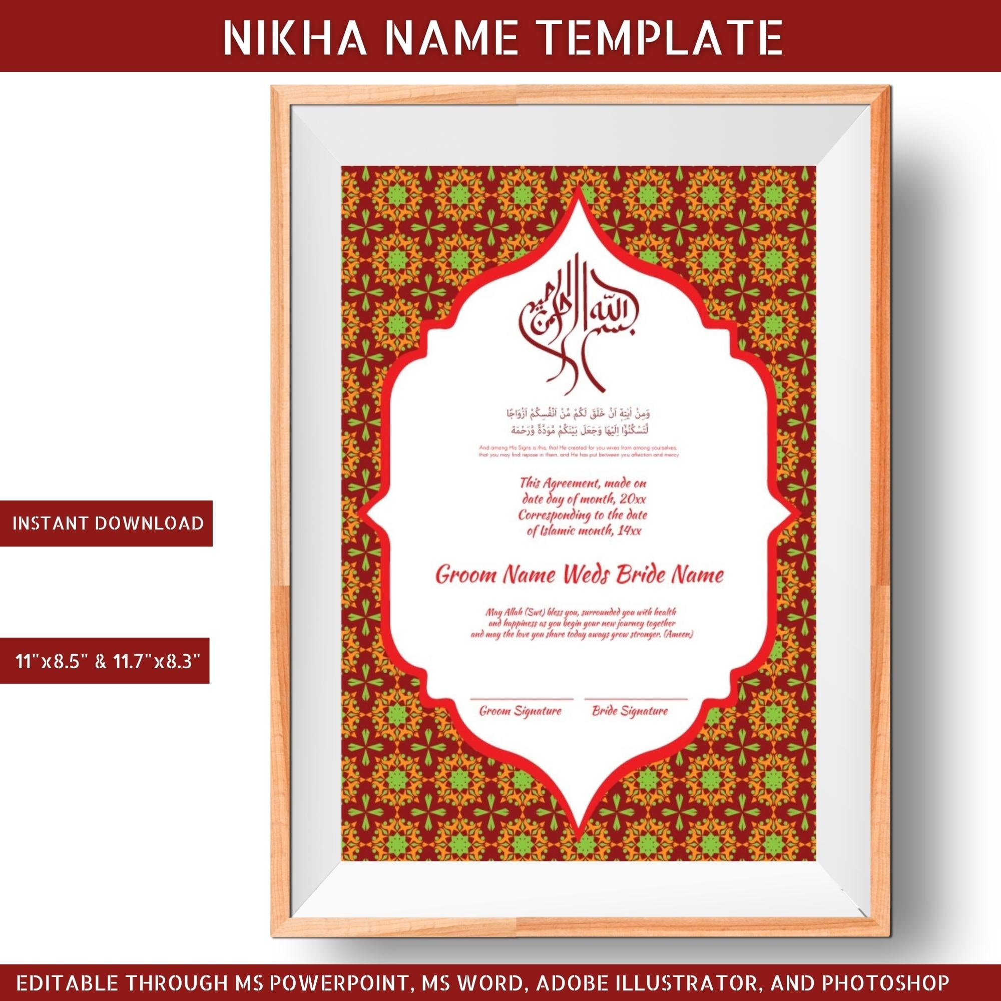 Editable Nikah Nama Template, Custom Nikah Nama, Islamic Wedding ...