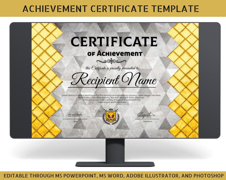 Editable Achievement Certificate Template, Certificate of Achievement ...