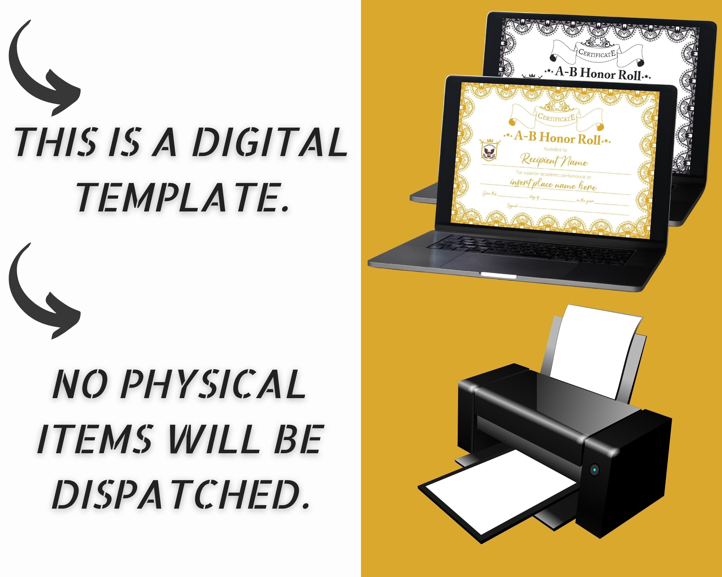 AB Honor Roll Certificate Template: Black & Gold (printable Editable ...