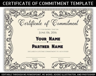 Certificate of Commitment Editable Template, Printable Certificate, Certificate of Commitment ...
