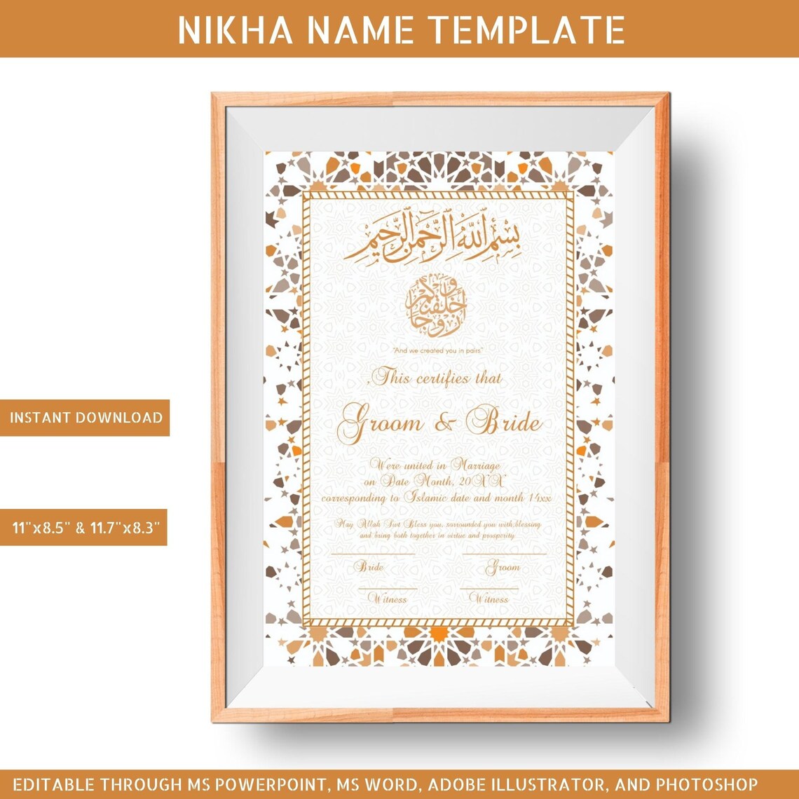 Nikkah Nama Certificate Digital Download, Custom Nikkah Nama, Islamic ...