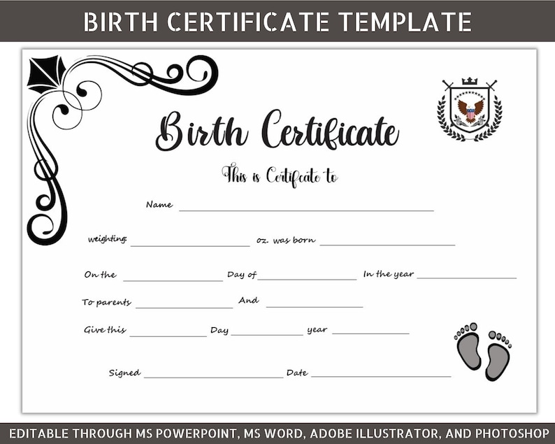 Minimalist Birth Certificate Template: Printable Birthday Award ...