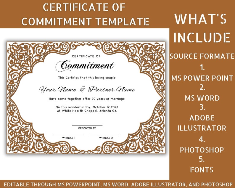 Printable Modern Commitment Certificate Template (US Letter & A4) - Etsy