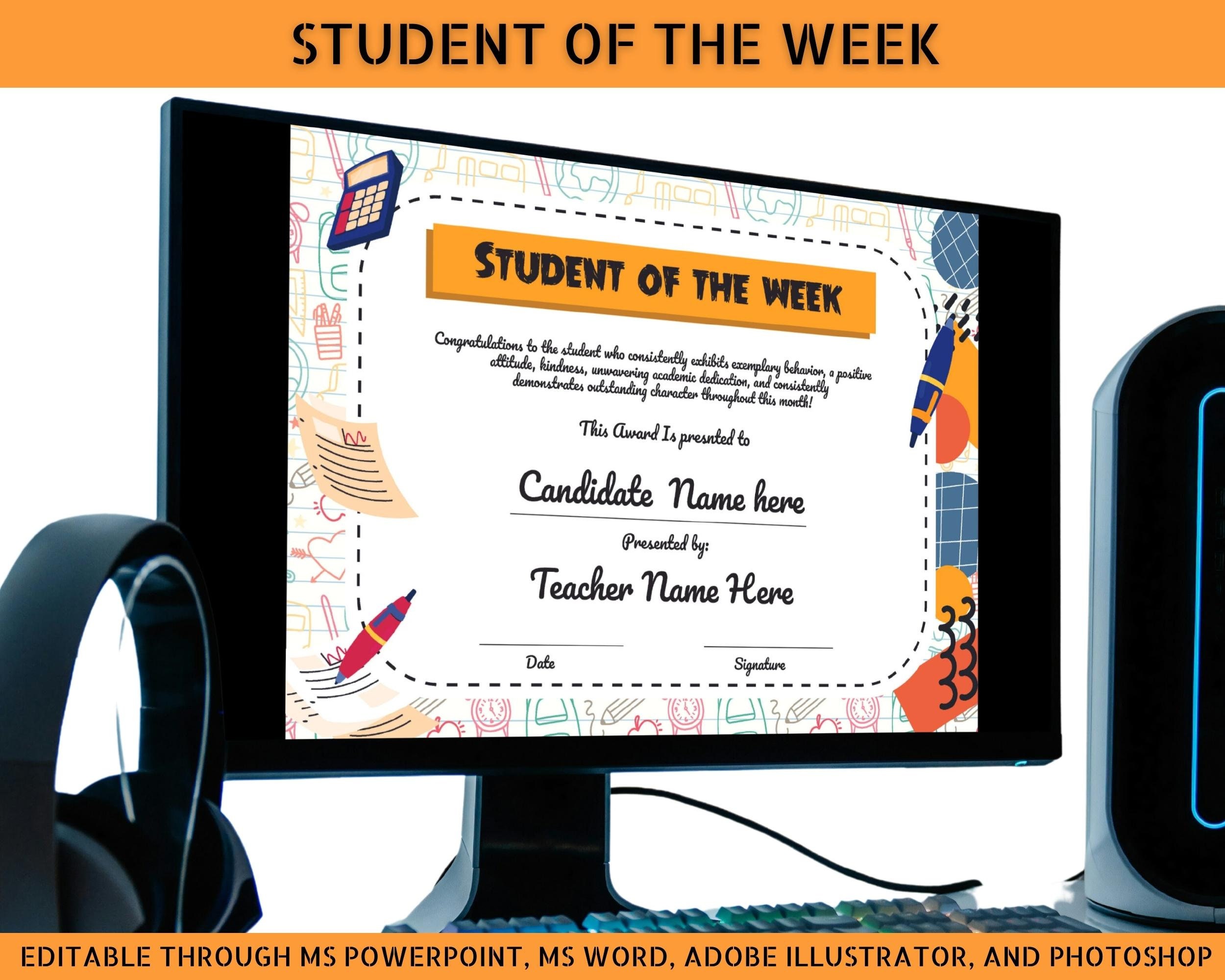 Student of the Week, Student of the Week Template, Student of the Week ...