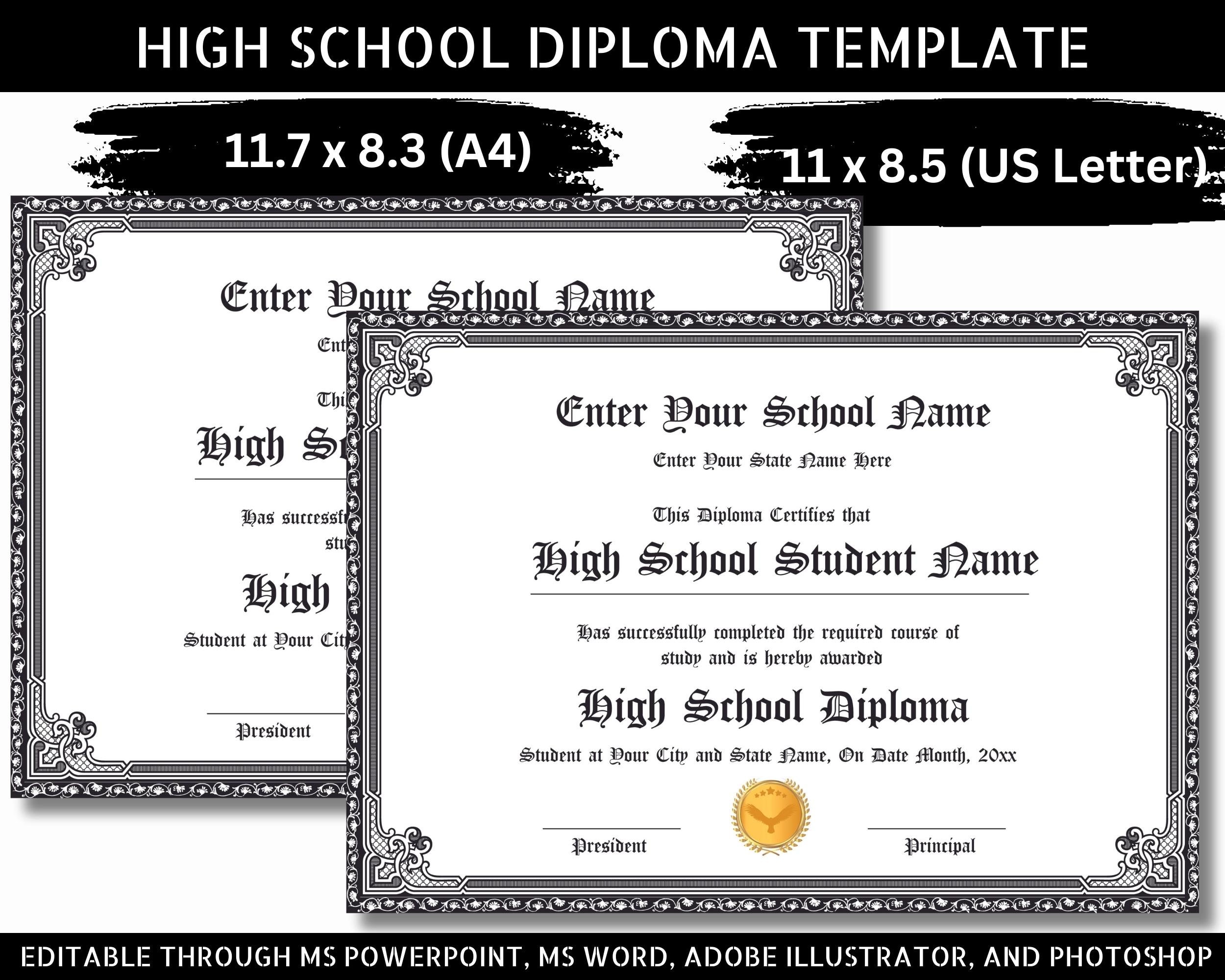 High School Diploma Template With Seal Fake Homeschool - Etsy