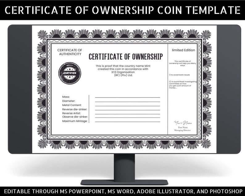 Coin Certificate of Ownership Template (digital Download) - Etsy