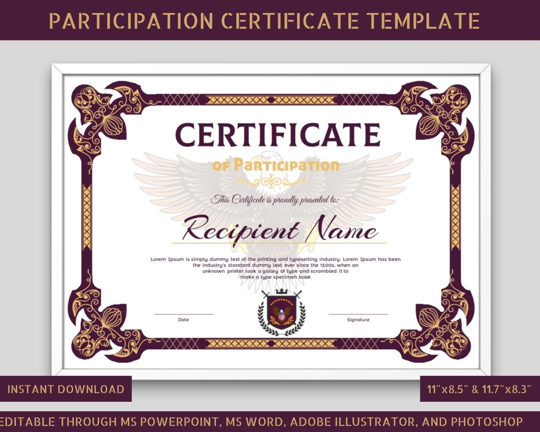 Editable Certificate of Participation Template (US Letter & A4) - Etsy