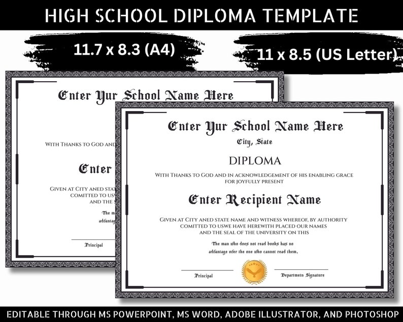 High School Diploma Template for General Equivalency Diploma - Etsy