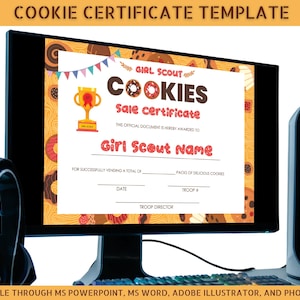 Cookie Sales Certificate, Girl Scout Cookie Sales Certificate, Cookies Award Certificate, - Etsy