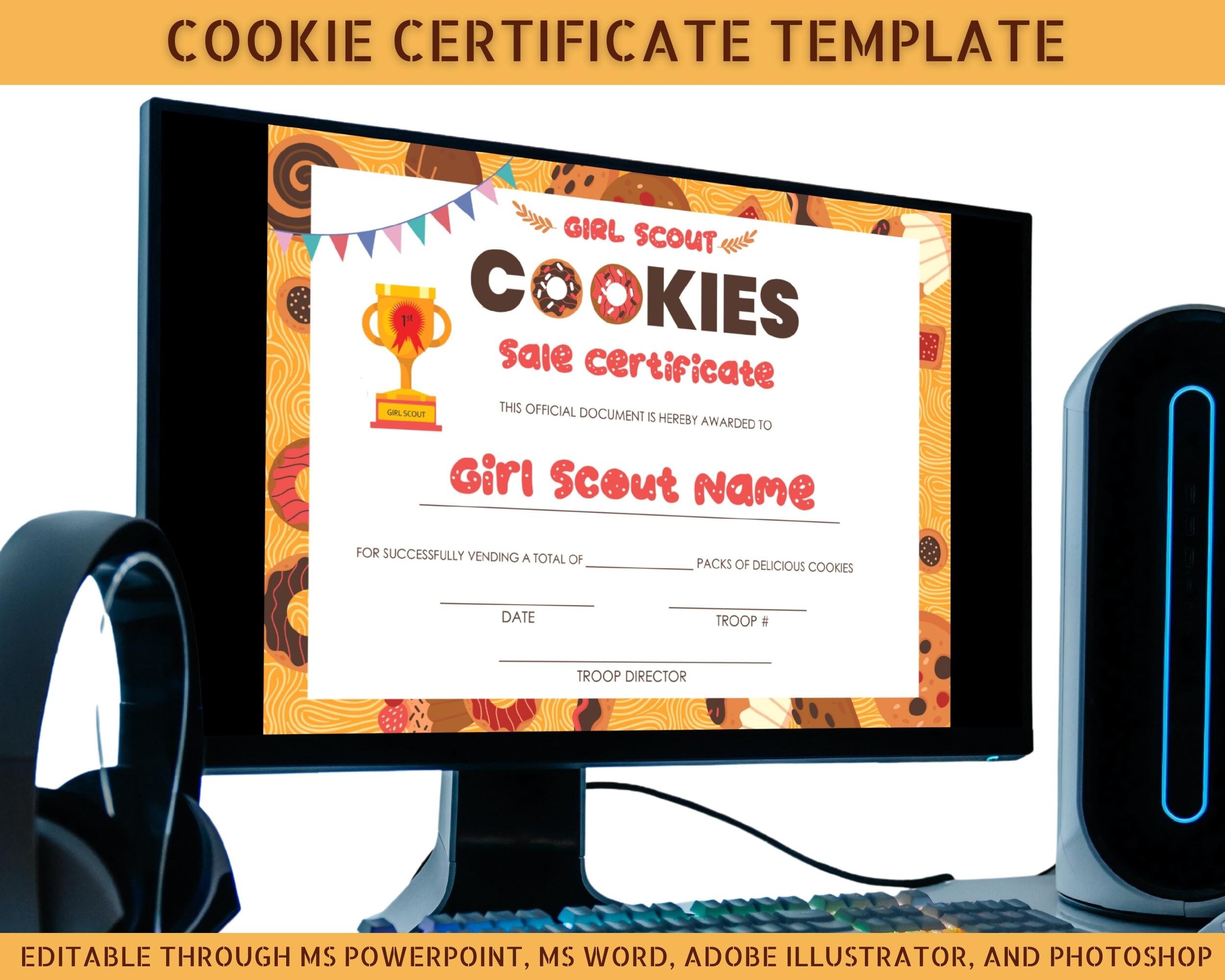 Cookie Sales Certificate, Girl Scout Cookie Sales Certificate, Cookies ...