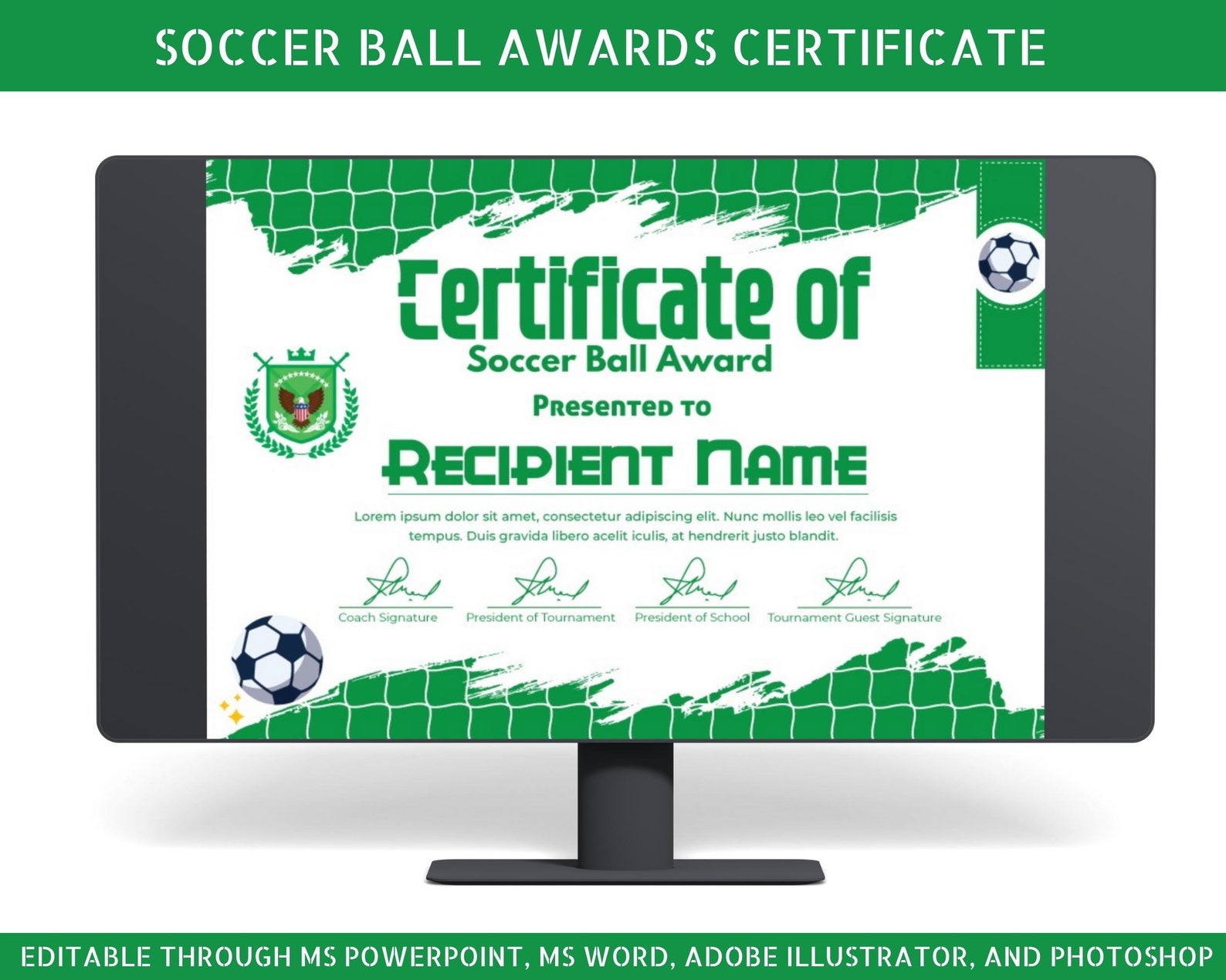 Editable Soccer Award Certificate Template, Soccer Certificate ...