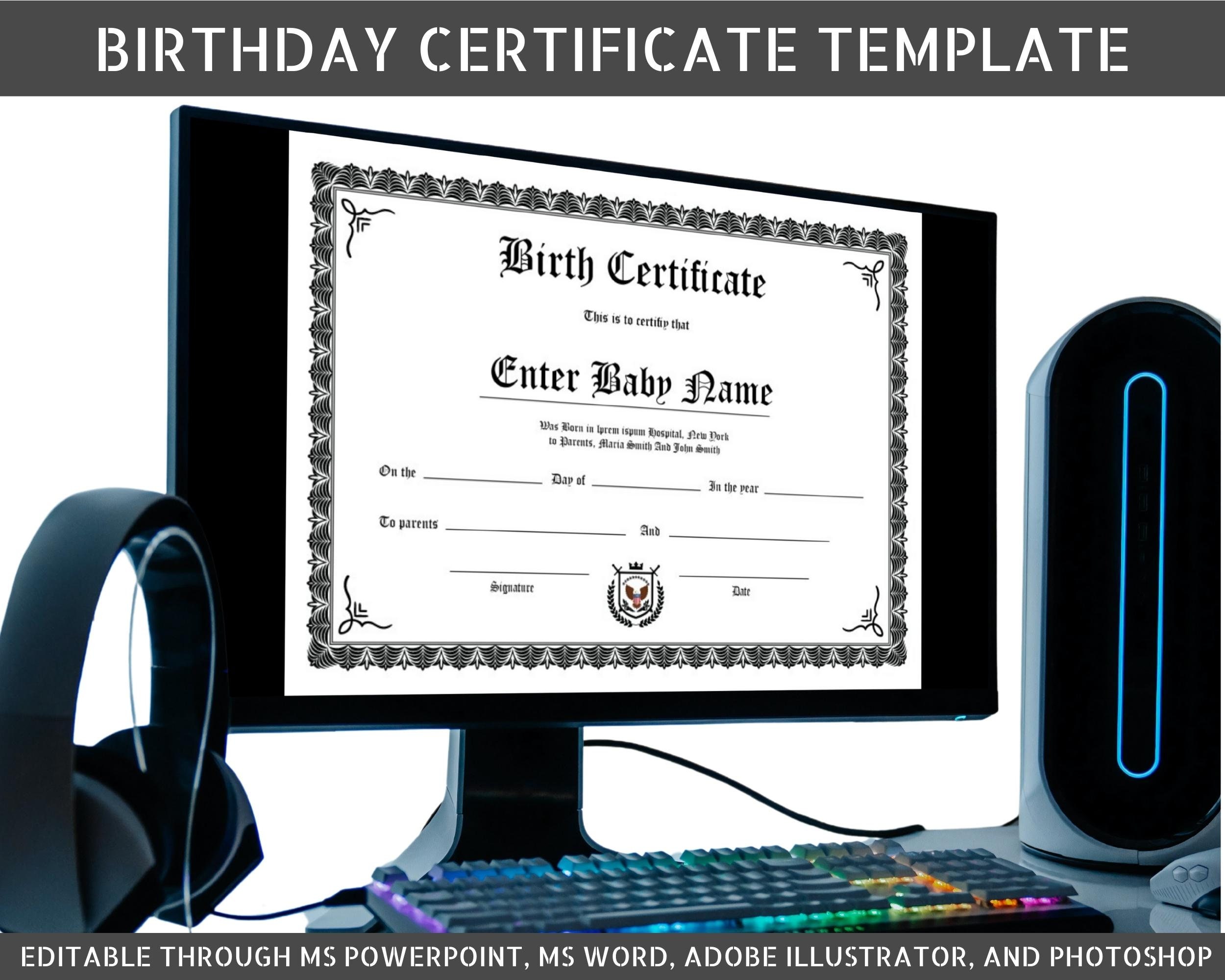 Minimalist Birth Certificate Template: Printable Birthday Award ...